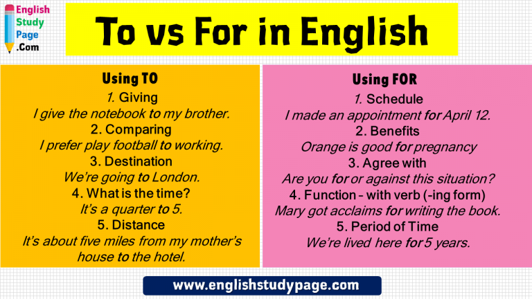 English Uses To and For, Definition and Example Sentences - English ...