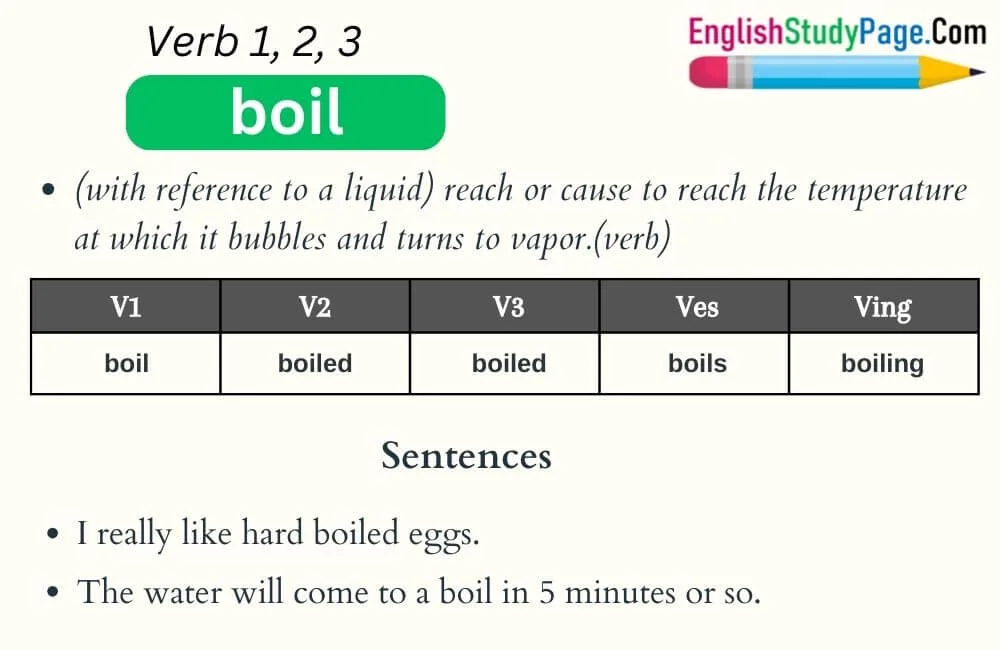 Boil Verb 1 2 3 Past And Past Participle Form Tense Of Boil V1 V2 V3 Boil Verb 1 2 3 Past And Past Participle Form Tense Of Boil V1 V2 V3