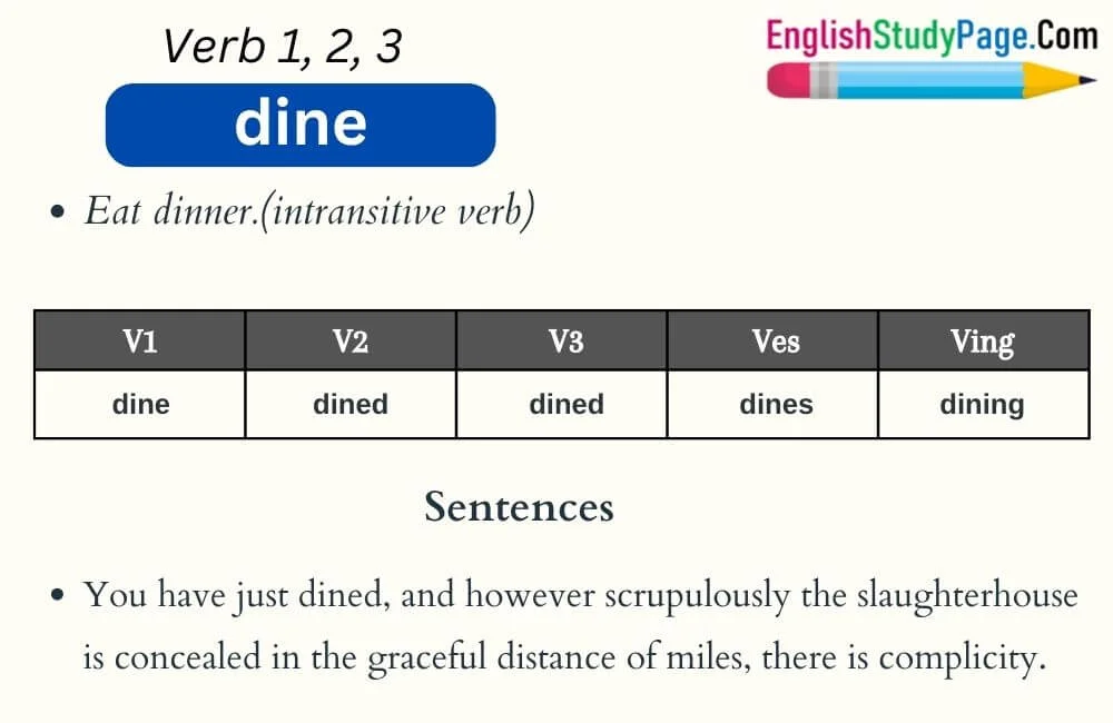Dine Verb 1 2 3, Past and Past Participle Form Tense of Dine V1 V2 V3 ...