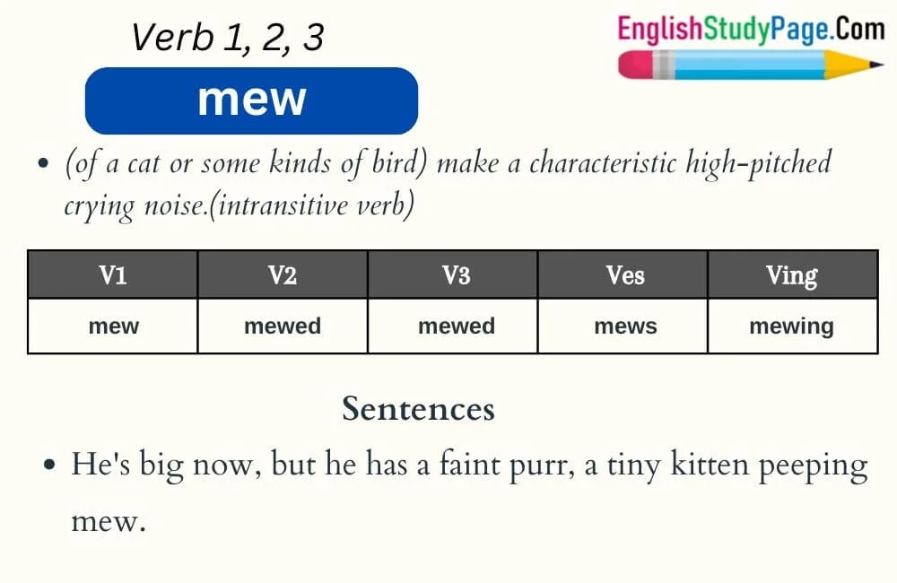 Mew Verb 1 2 3, Past and Past Participle Form Tense of Mew V1 V2 V3 ...