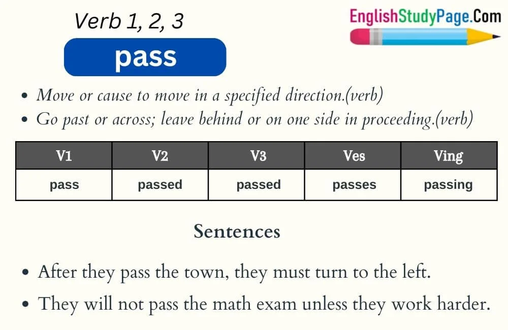 Pass Verb 1 2 3 Past And Past Participle Form Tense Of Pass V1 V2 V3