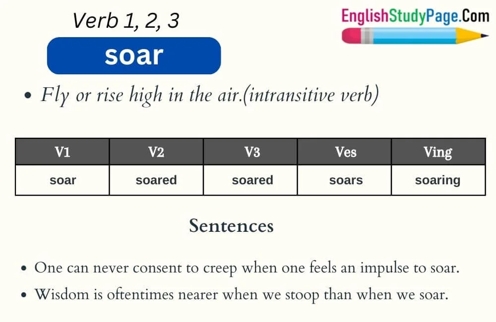 Soar Verb 1 2 3, Past and Past Participle Form Tense of Soar V1 V2 V3 ...
