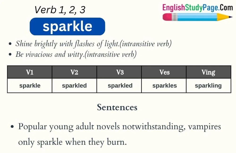Sparkle Verb 1 2 3, Past and Past Participle Form Tense of Sparkle V1 V2 V3 - English Study Page