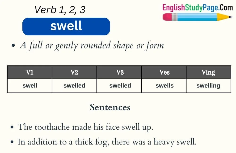 Swell Verb 1 2 3, Past and Past Participle Form Tense of Swell V1 V2 V3 - English Study Page